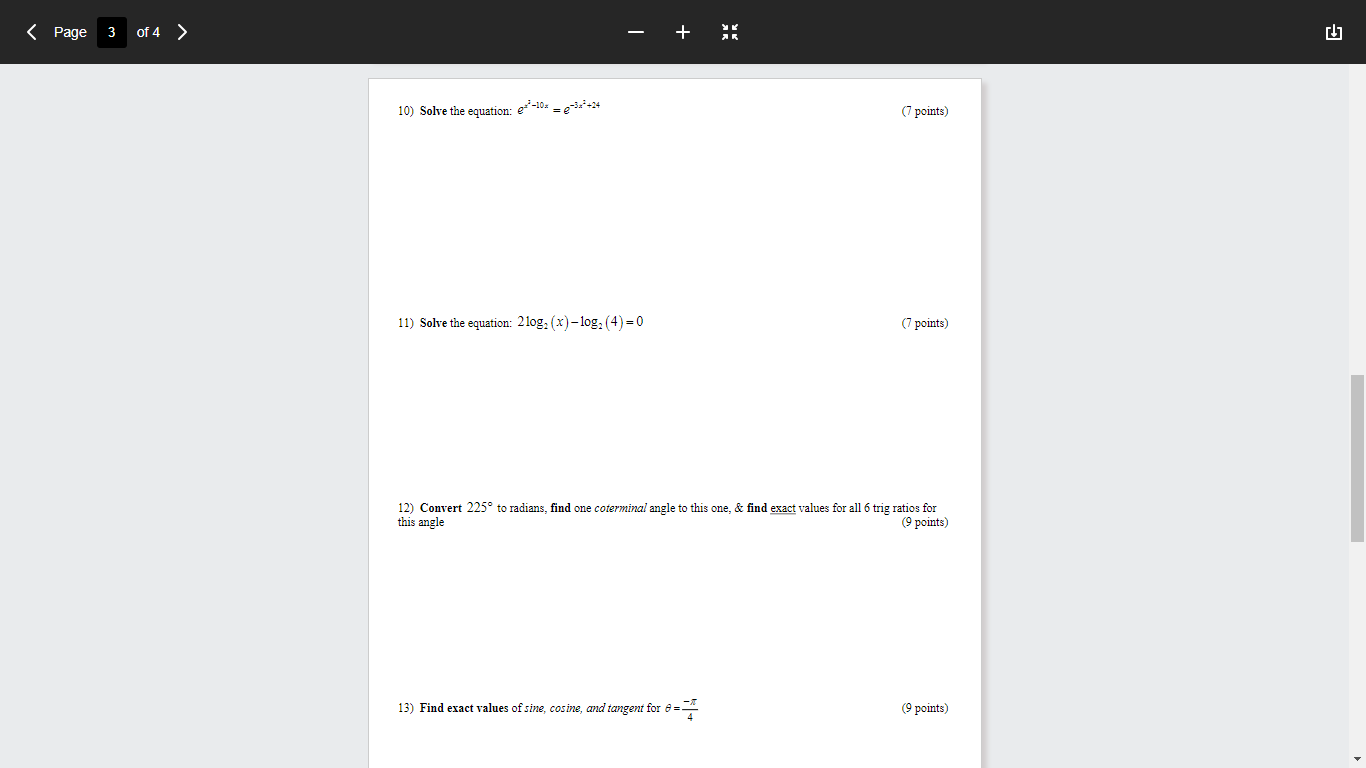 Solve the equation: ex2-10x=e-3x2+24(7 ﻿points)Solve | Chegg.com
