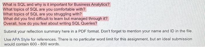 Solved What is SQL and why is it important for Business | Chegg.com