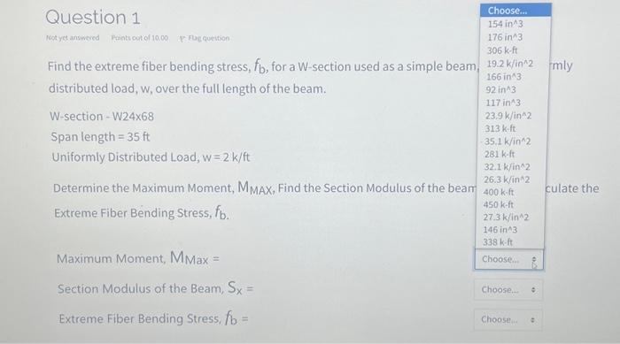 Solved Find the extreme fiber bending stress, fb, for a | Chegg.com