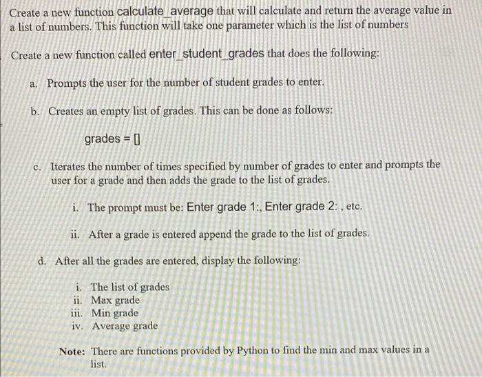 Solved Create a new function calculate average that will | Chegg.com