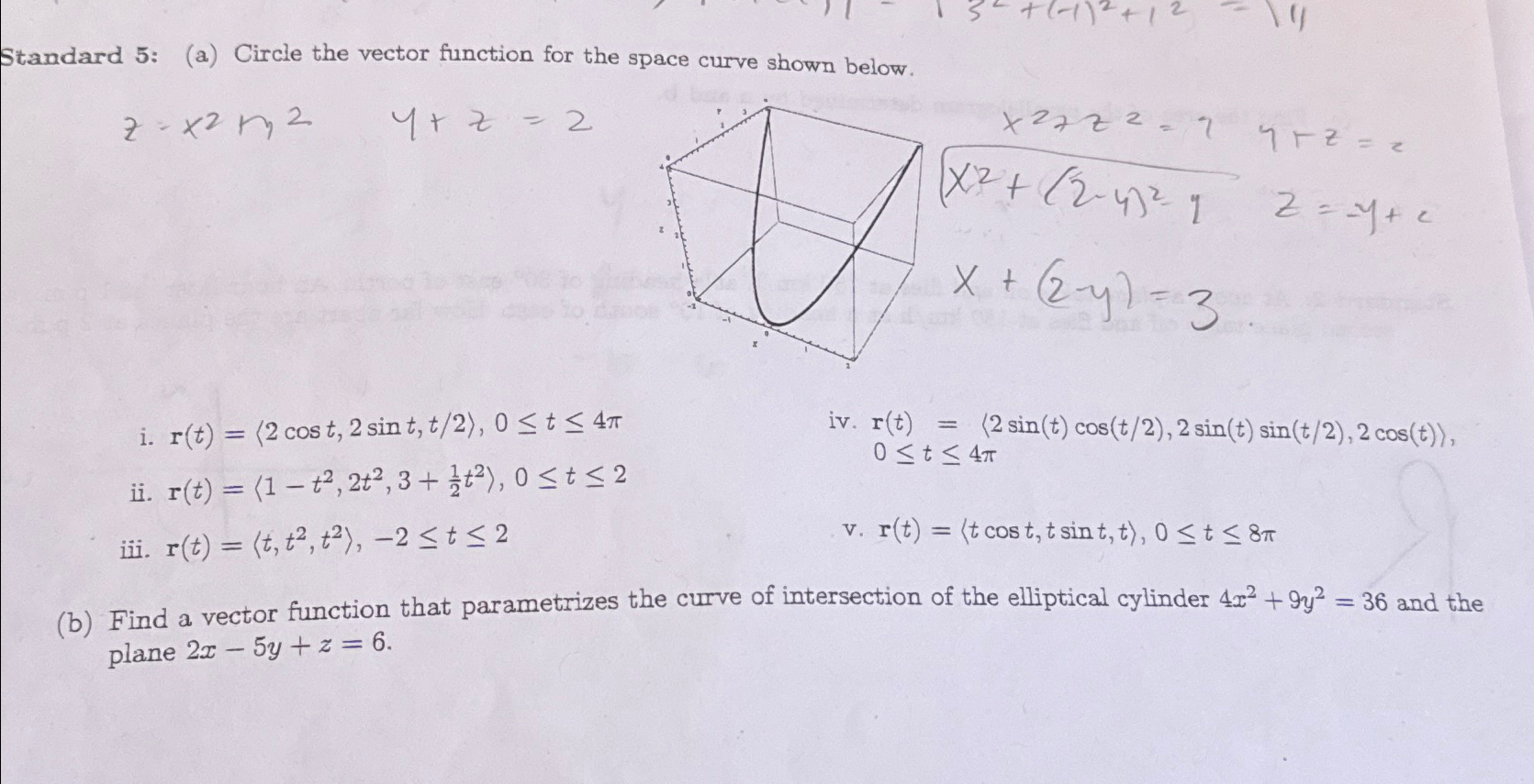 Solved Standard 5: (a) ﻿Circle the vector function for the | Chegg.com