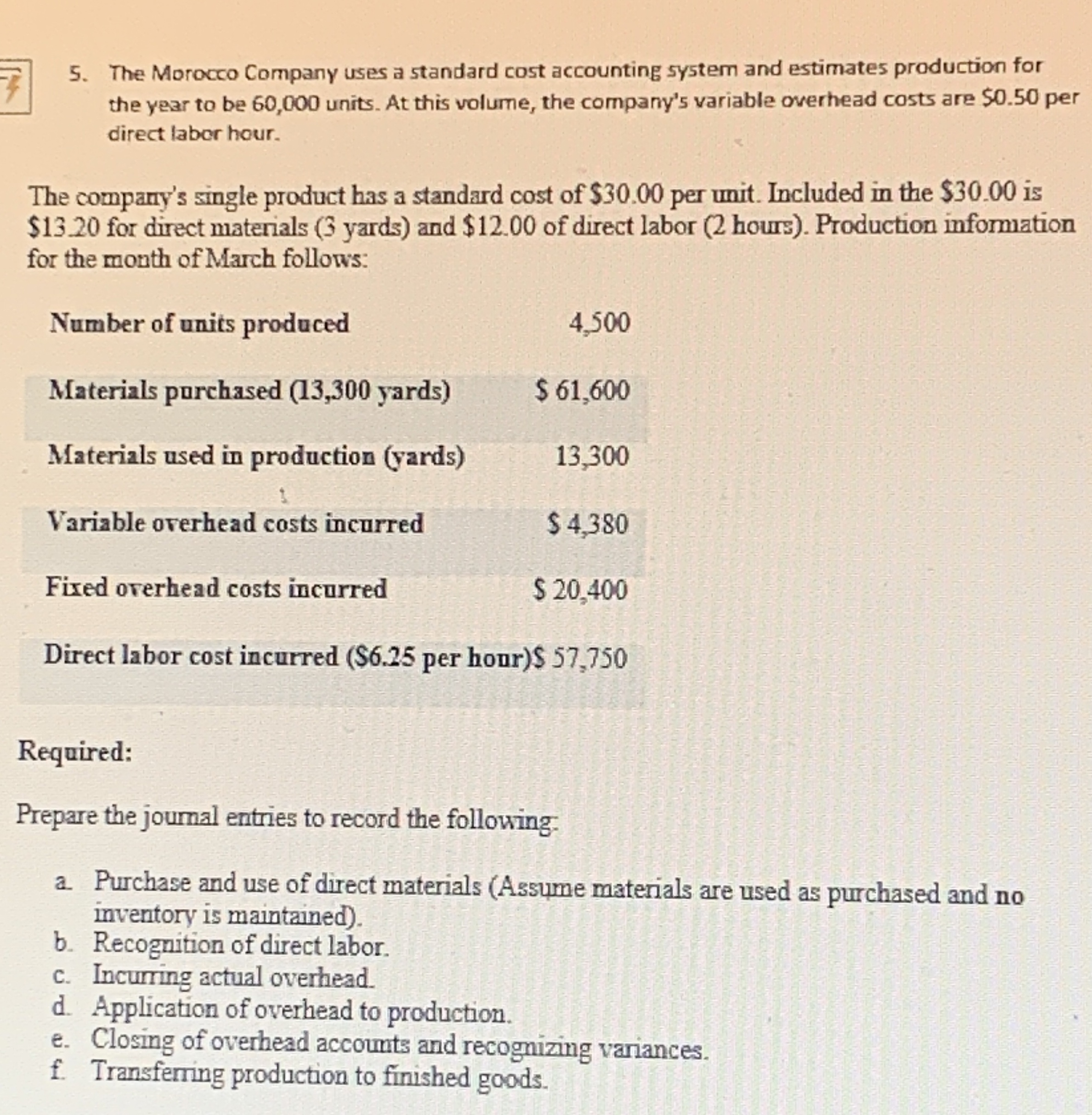 Solved The Morocco Company uses a standard cost accounting | Chegg.com