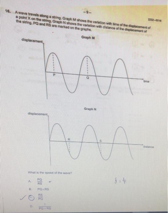 Solved 16. A wave travels along a string. Graph M shows the | Chegg.com