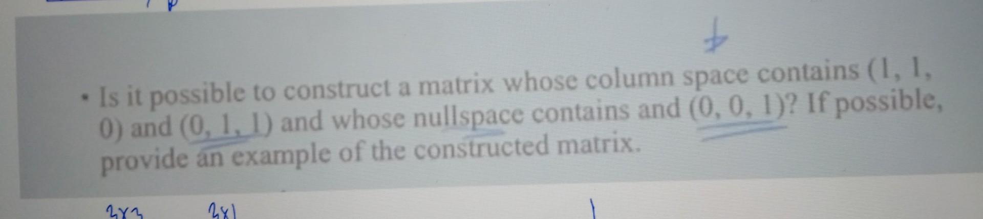 Solved - Is it possible to construct a matrix whose column | Chegg.com