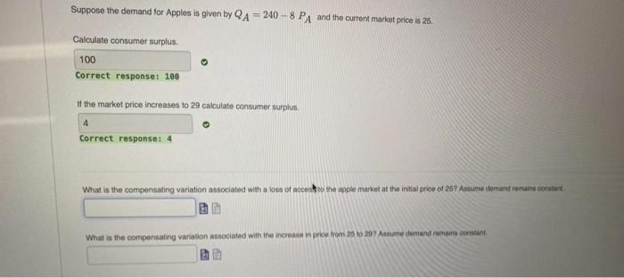 Solved Suppose the demand for Apples is given by QA = 240 - | Chegg.com