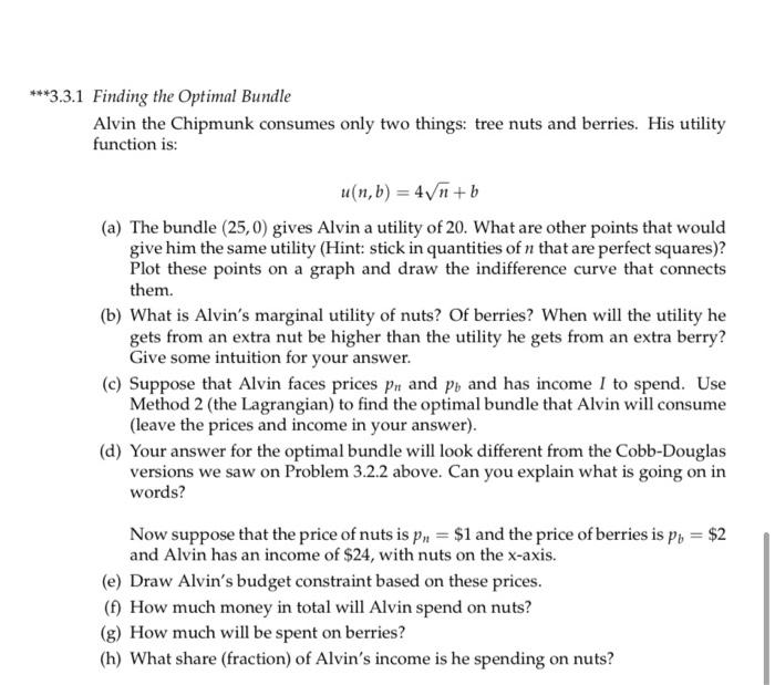 Solved 3.1 Finding the Optimal Bundle Alvin the Chipmunk | Chegg.com