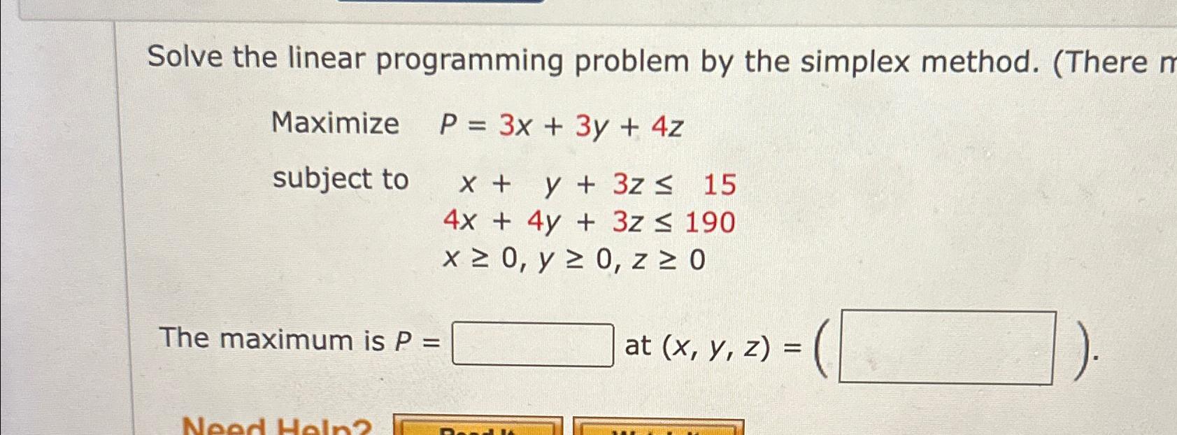 Solved Solve the linear programming problem by the simplex | Chegg.com