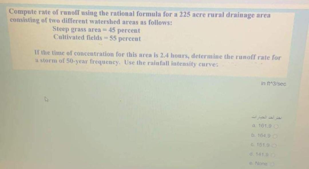 Solved Compute rate of runoff using the rational formula for | Chegg.com