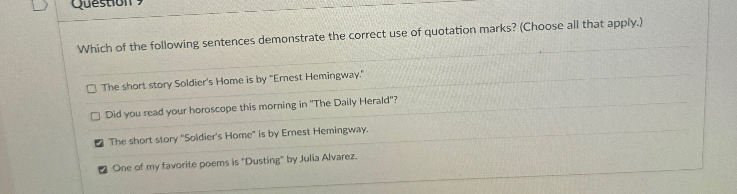 Solved Which of the following sentences demonstrate the | Chegg.com
