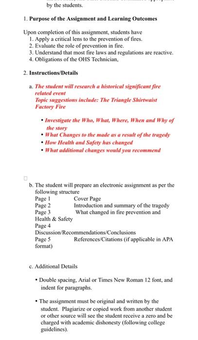 Solved by the students. 1. Purpose of the Assignment and | Chegg.com