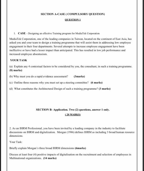 SECTION A-CASE ( COMPULSORY QUESTION) QUESTION 1 1. | Chegg.com