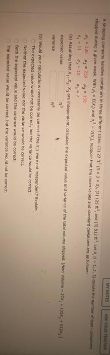 Solved MY NOTES ASK YOUR TEACHER A shipping company handles | Chegg.com