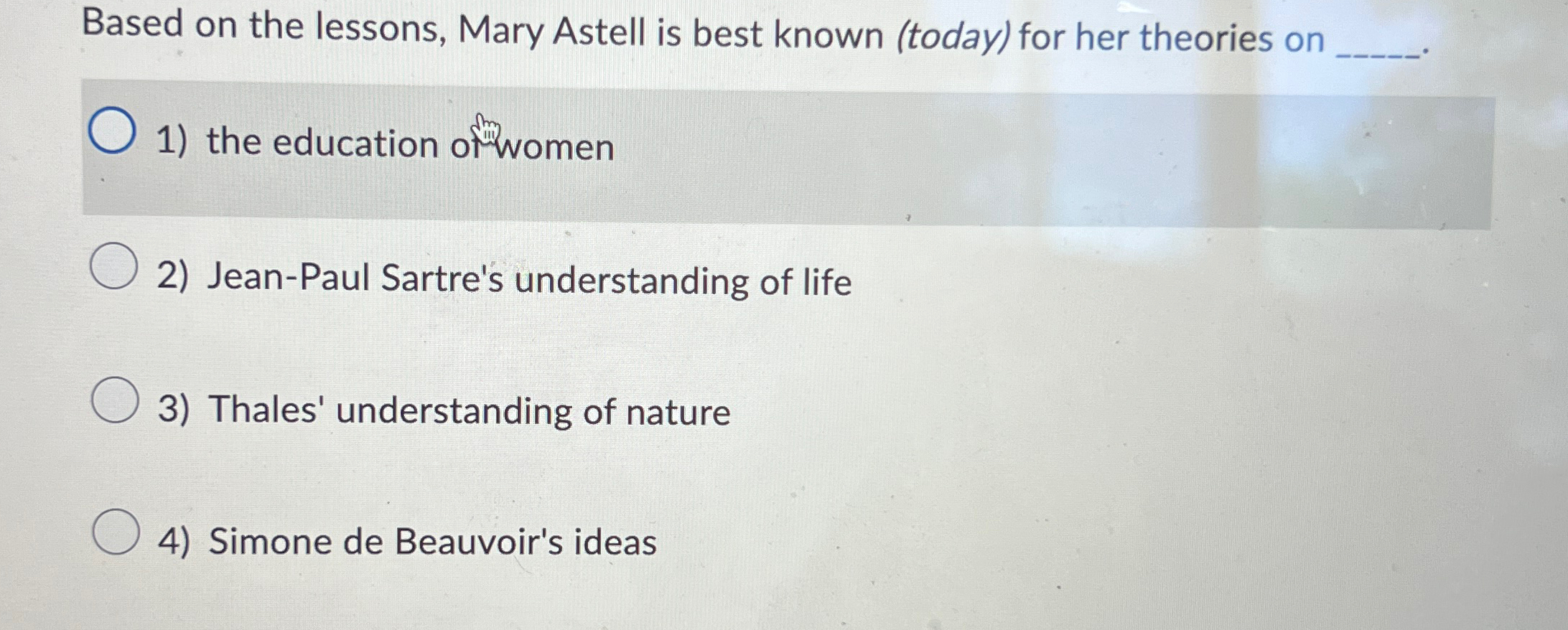 Solved Based on the lessons, Mary Astell is best known | Chegg.com