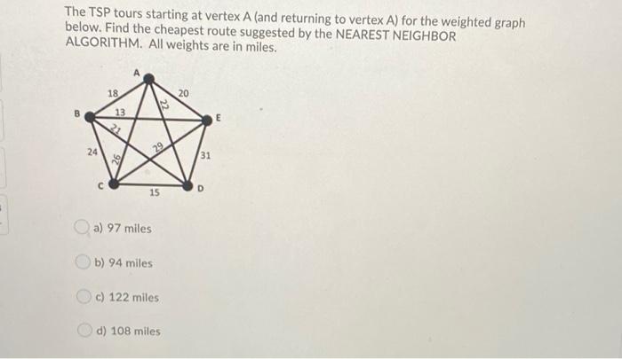 Solved The TSP tours starting at vertex A (and returning to | Chegg.com