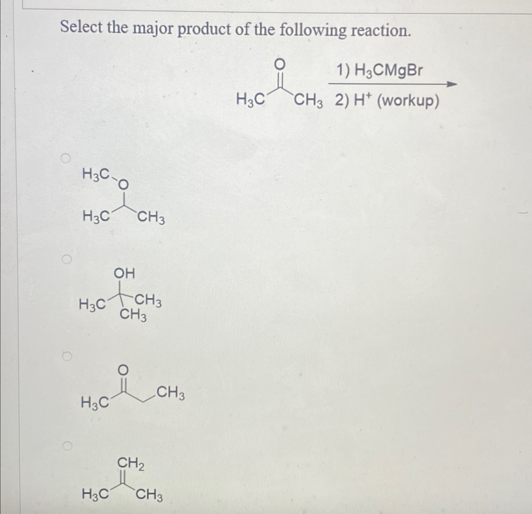 Solved Select the major product of the following reaction. | Chegg.com