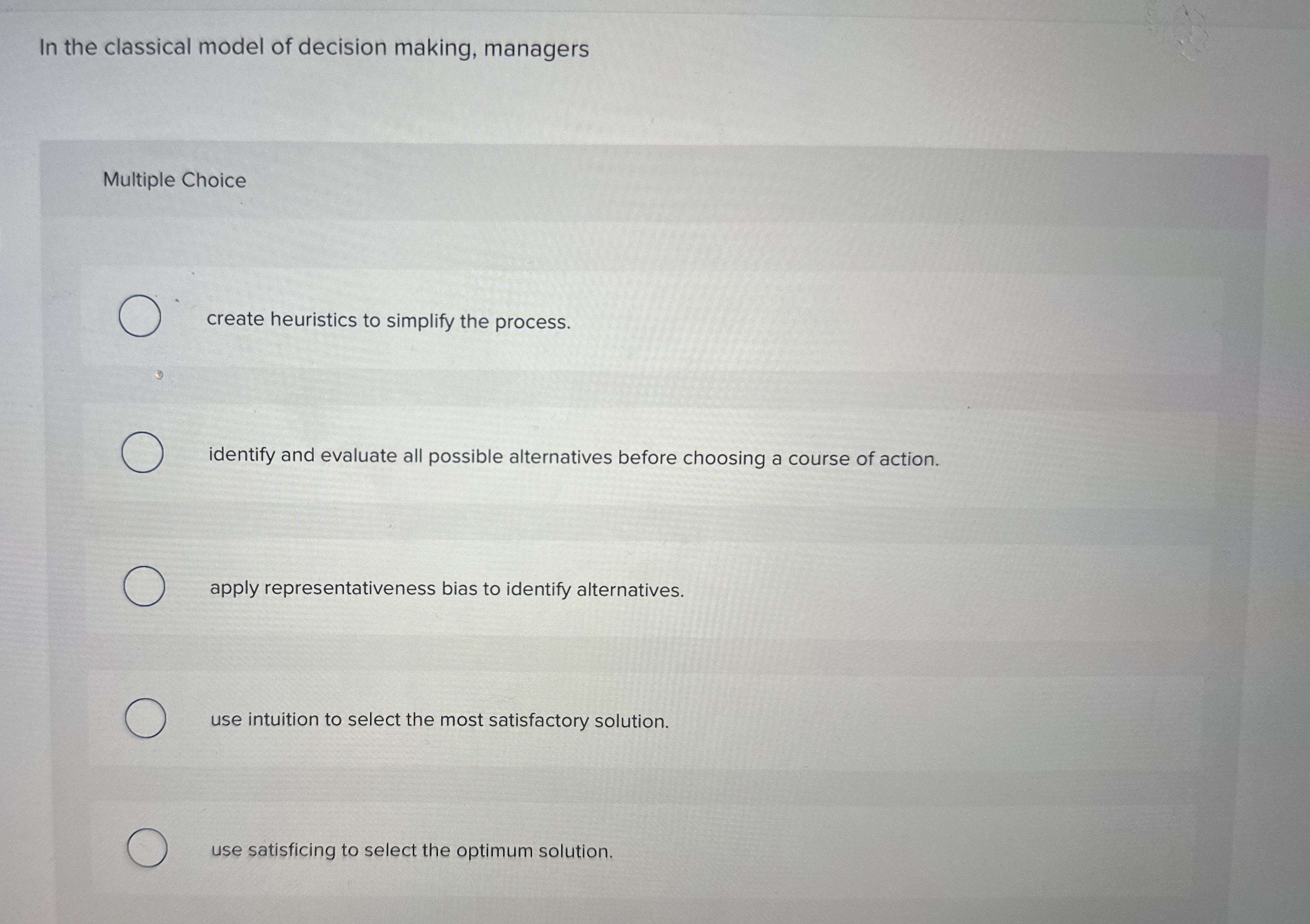 Solved In the classical model of decision making, | Chegg.com