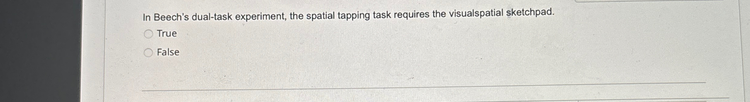 Solved In Beech's dual-task experiment, the spatial tapping | Chegg.com
