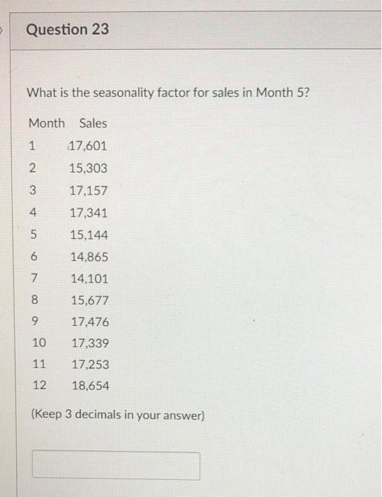 Solved What is the seasonality factor for sales in Month 5? | Chegg.com