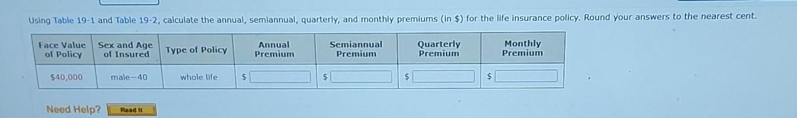 Solved Using Table 19-1 and Table 19-2, calculate the | Chegg.com