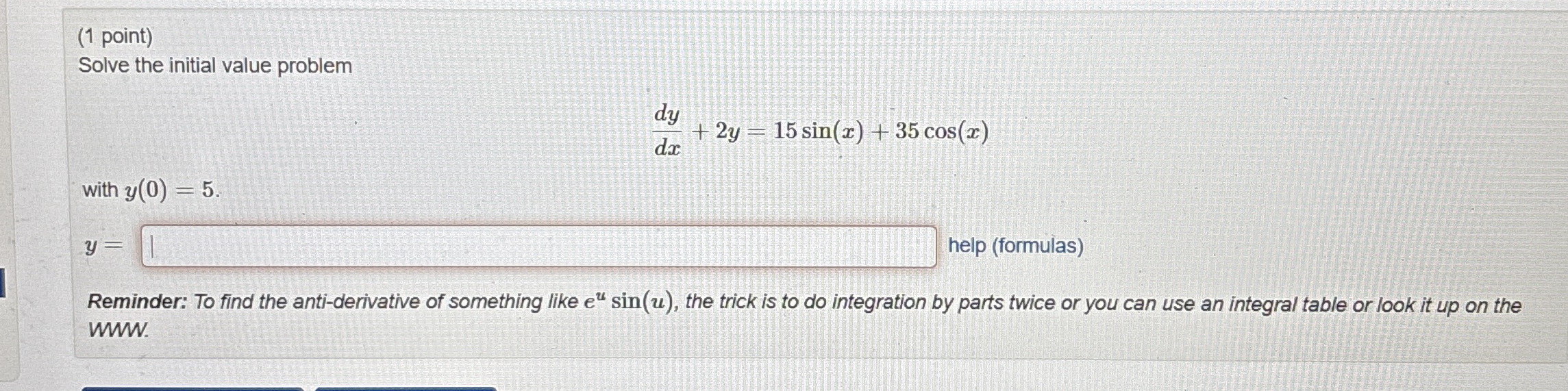 (1 ﻿point)Solve the initial value | Chegg.com