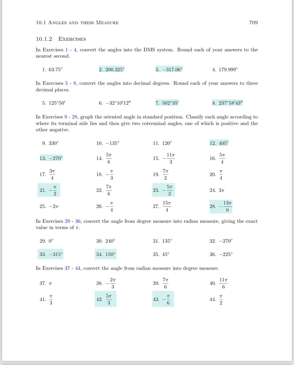 Solved 10.1 ﻿ANGLES AND THEIr Measure70910.1.2 ﻿EXERCISESIn | Chegg.com