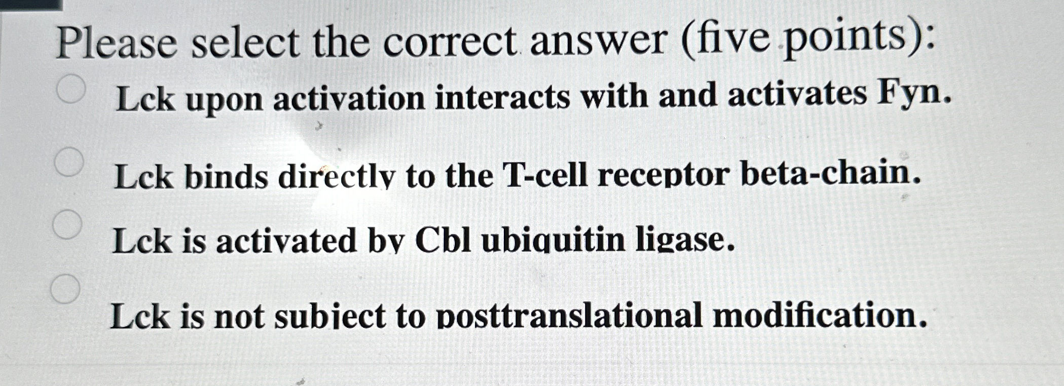 Solved Please select the correct answer (five points):Lck | Chegg.com
