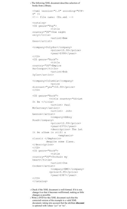Solved The following XML document describes selection of | Chegg.com