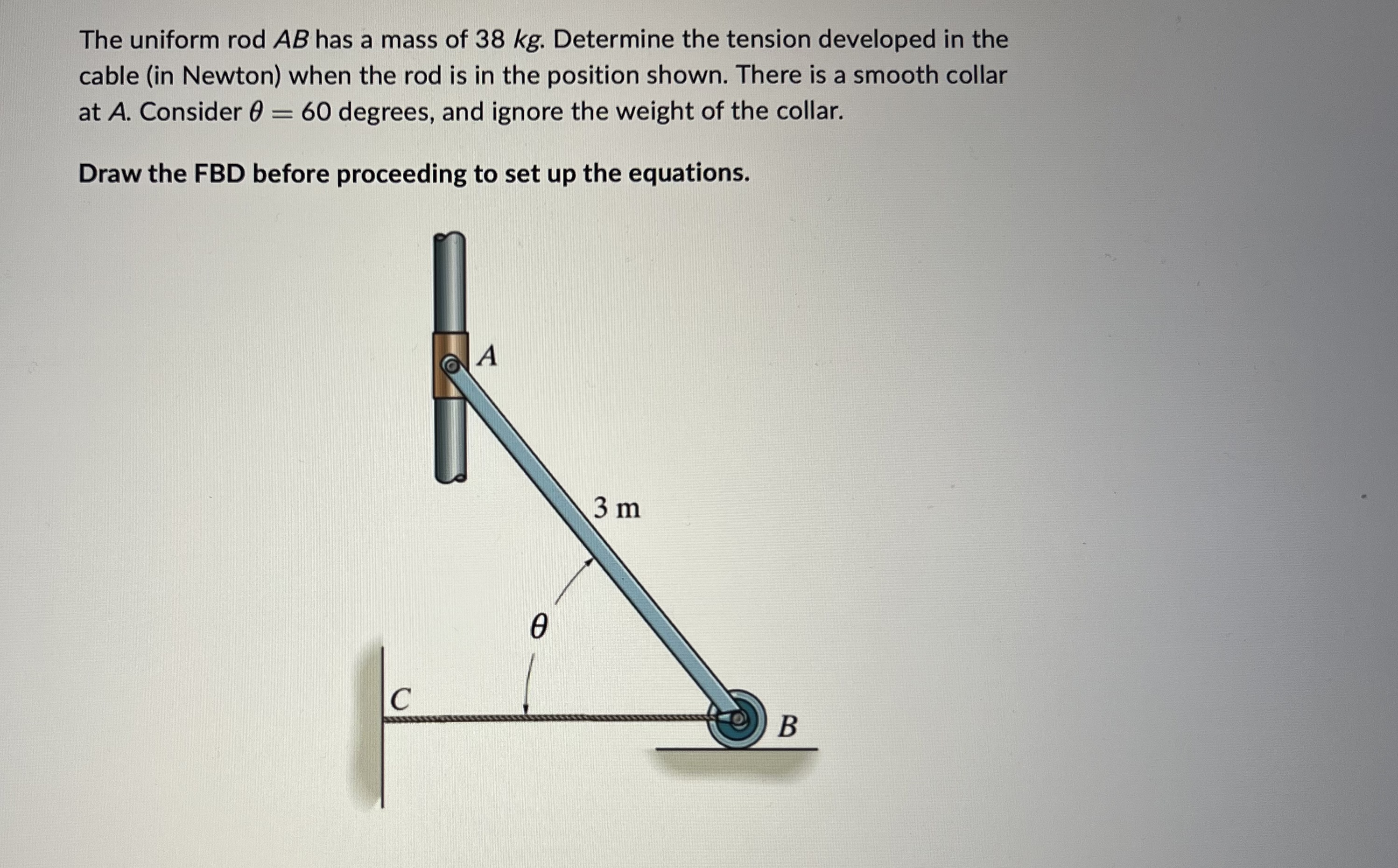 Solved The uniform rod AB ﻿has a mass of 38kg. ﻿Determine | Chegg.com