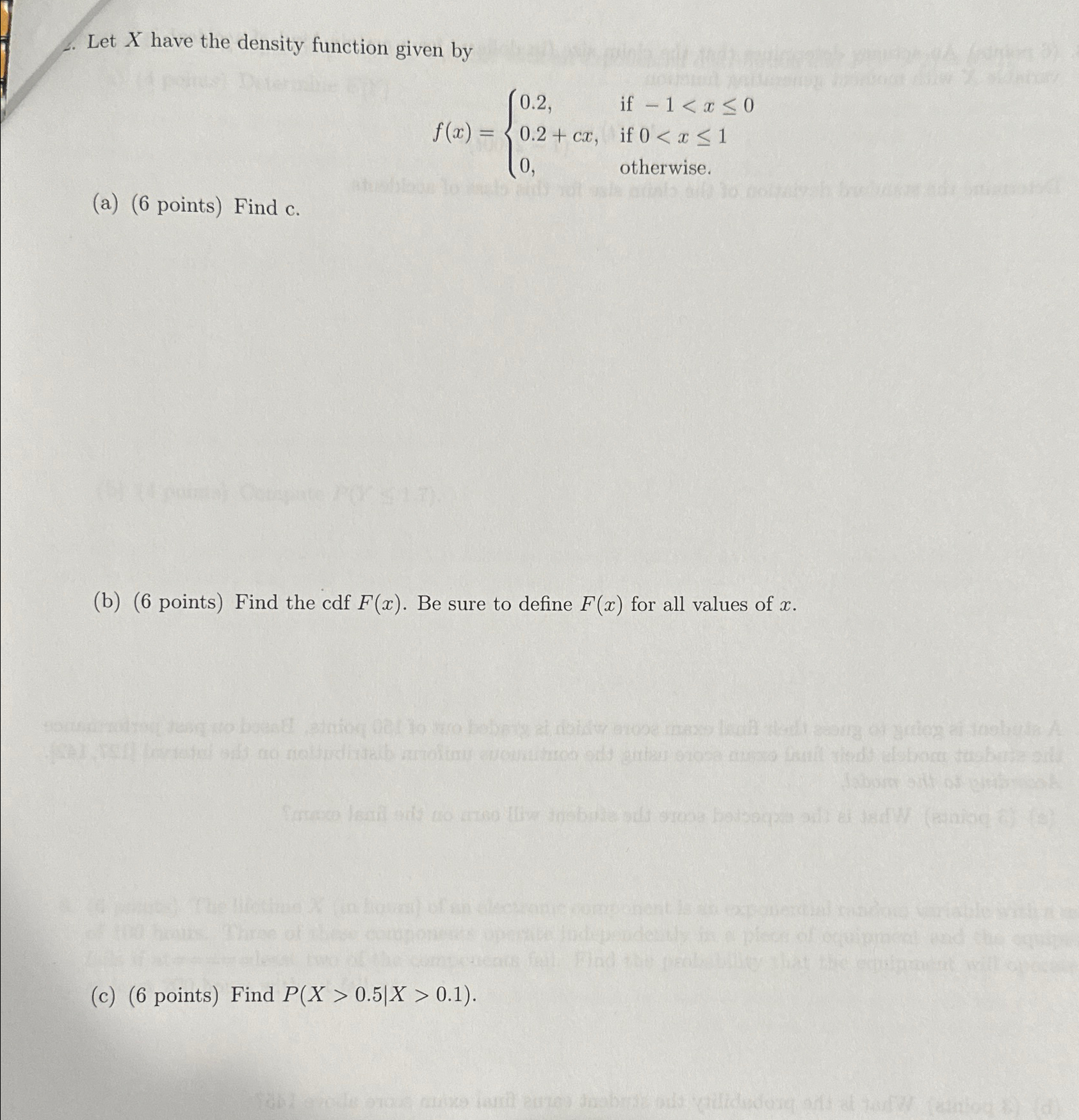 Let x ﻿have the density function given | Chegg.com