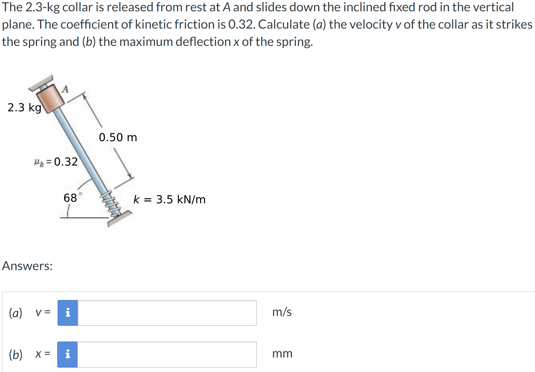 Solved The 2.3-kg ﻿collar is ﻿released from rest at ﻿A and | Chegg.com