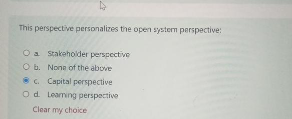 Solved This perspective personalizes the open system | Chegg.com