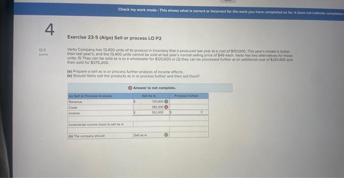 Solved Exercise 23-5 (Algo) Sell or process LO P2 Varto | Chegg.com