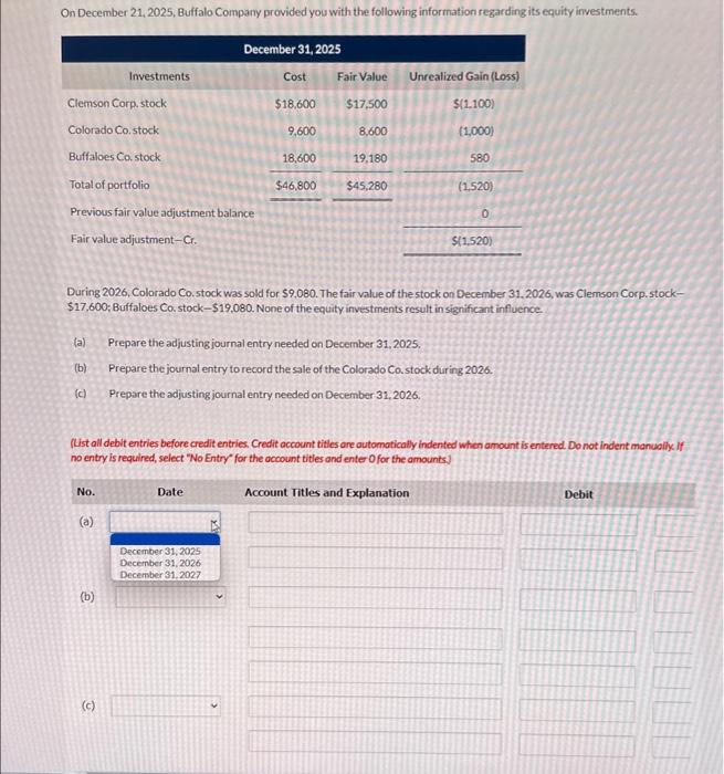 Solved During 2026, Colorado Co. stock was sold for $9,080. | Chegg.com