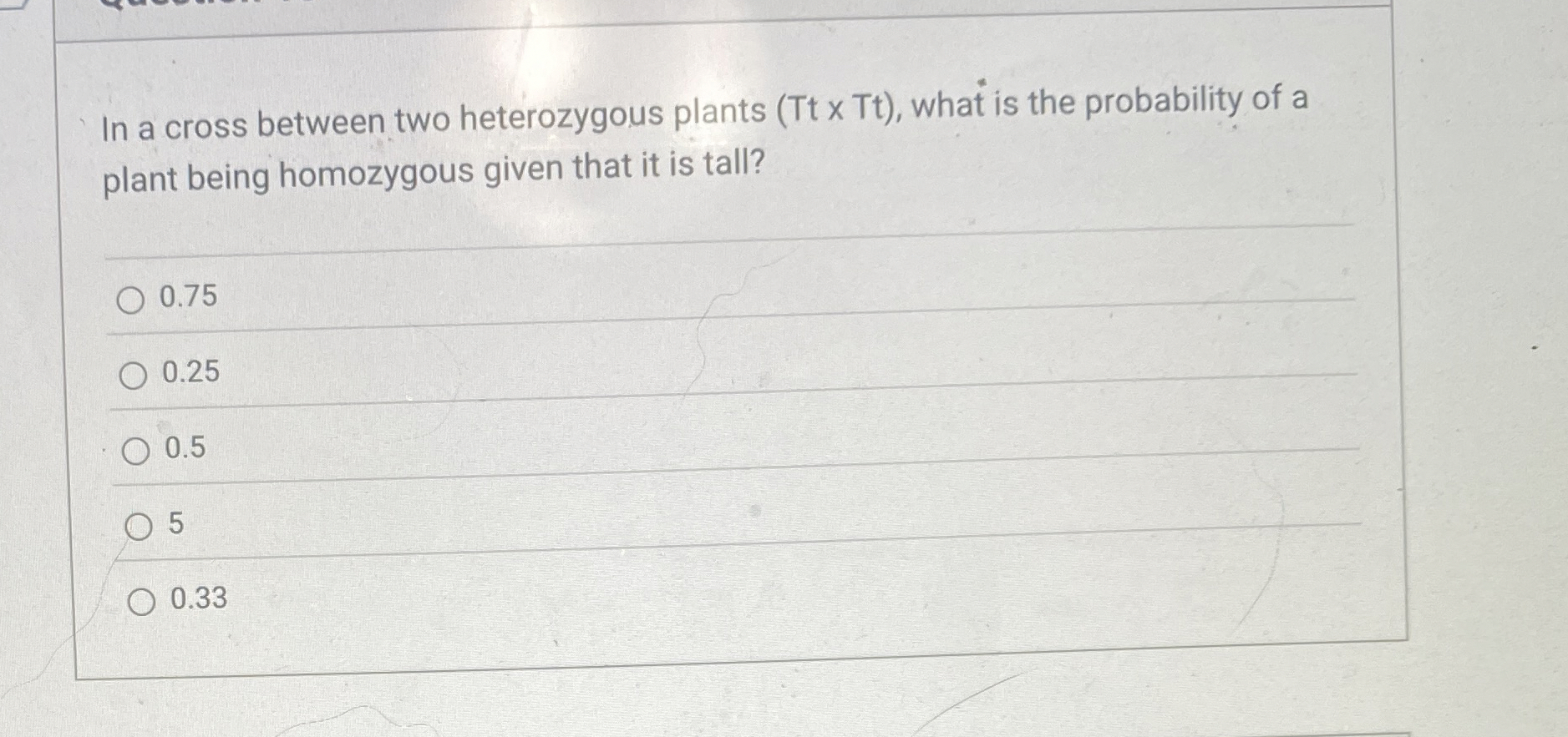 Solved In a cross between two heterozygous plants ( Tt×Tt, | Chegg.com