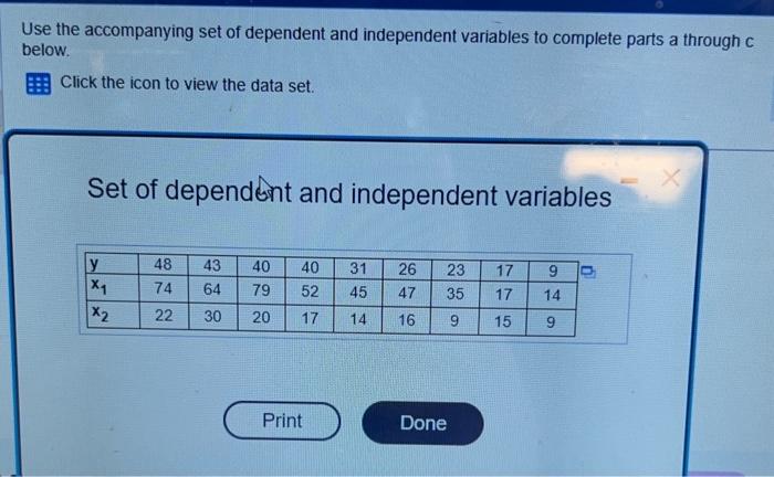Solved Use the accompanying set of dependent and independent | Chegg.com
