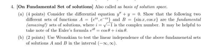 Solved 4. [On Fundamental Set of solutions] Also called as | Chegg.com