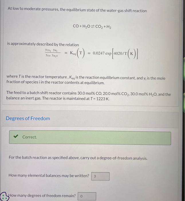 Solved At low to moderate pressures, the equilibrium state | Chegg.com