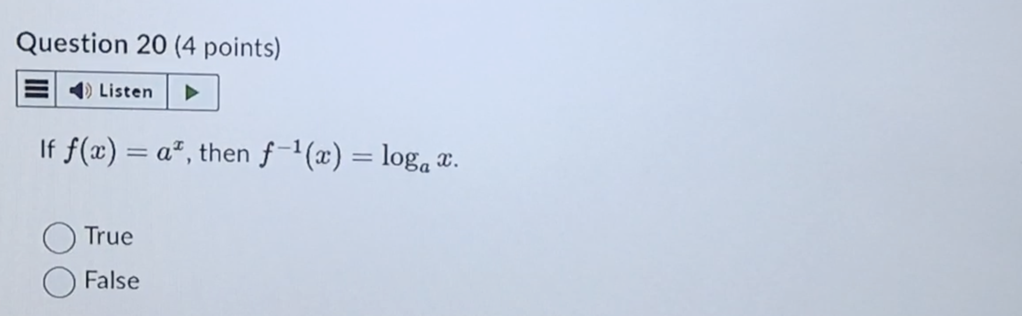Solved Question 20 (4 ﻿points)If f(x)=ax, ﻿then | Chegg.com