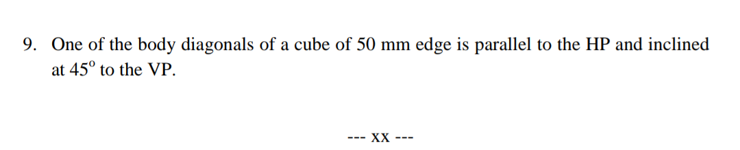 Solved 9. One of the body diagonals of a cube of 50 mm edge | Chegg.com