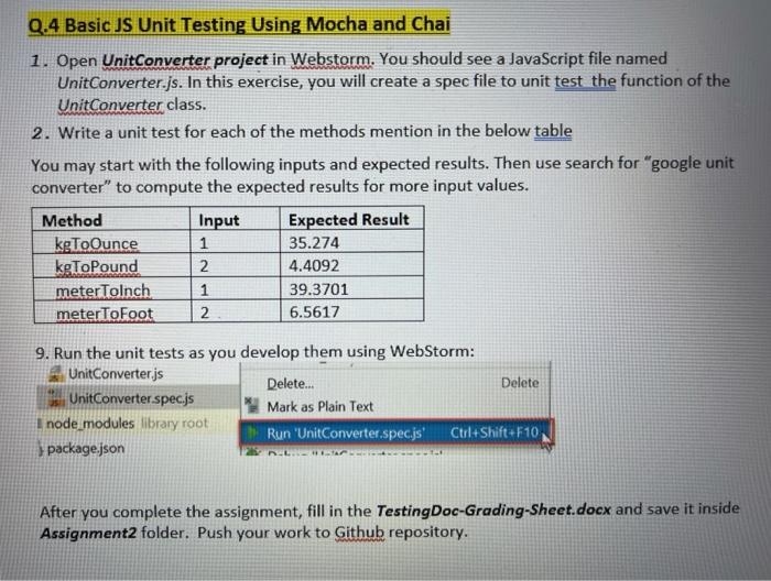 Q.4 Basic JS Unit Testing Using Mocha and Chai 1. | Chegg.com