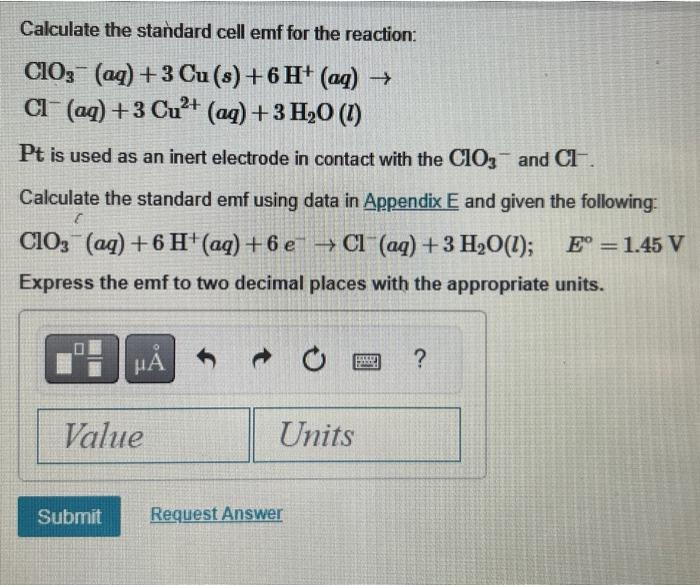 Solved Calculate the standard cell emf for the reaction: | Chegg.com