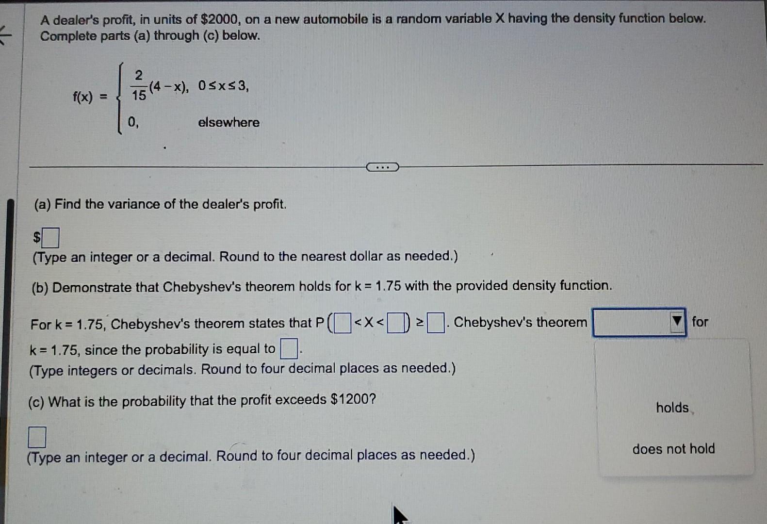 Solved A dealer's profit, in units of $2000, on a new | Chegg.com