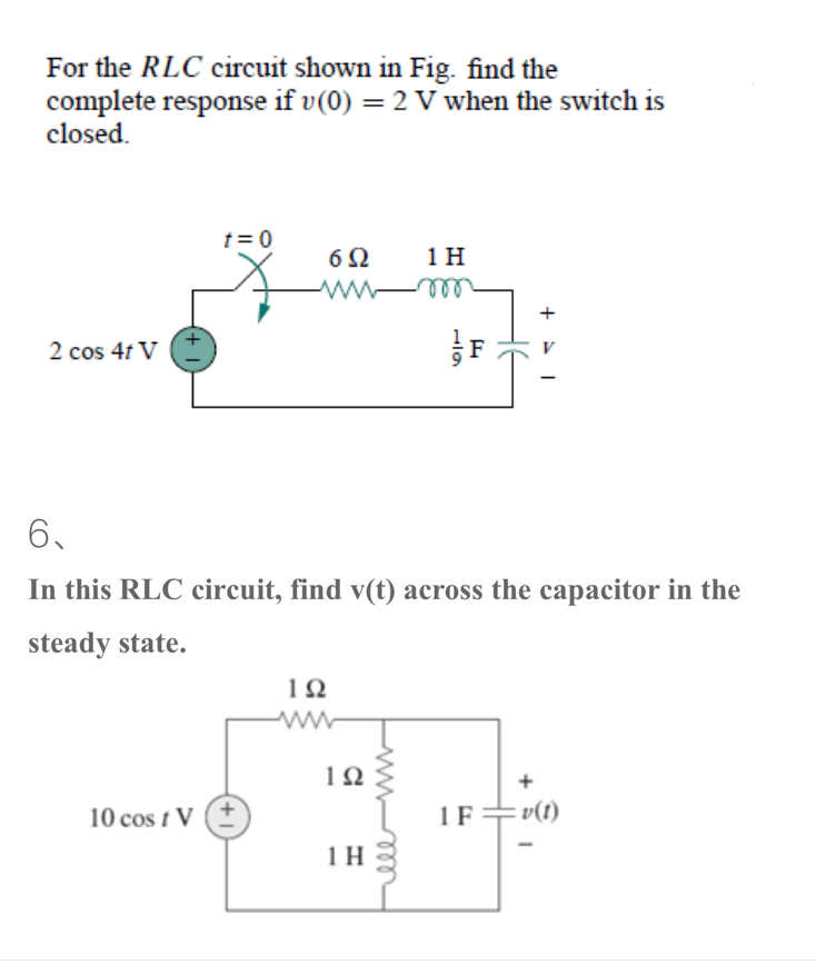 Solved For the RLC circuit shown in Fig. find the complete | Chegg.com