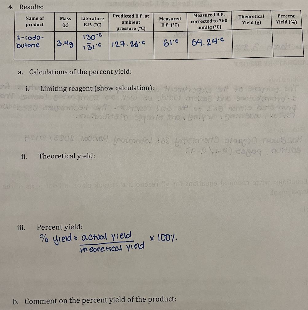 a. ﻿Calculations of the percent yield:i. ﻿Limiting | Chegg.com