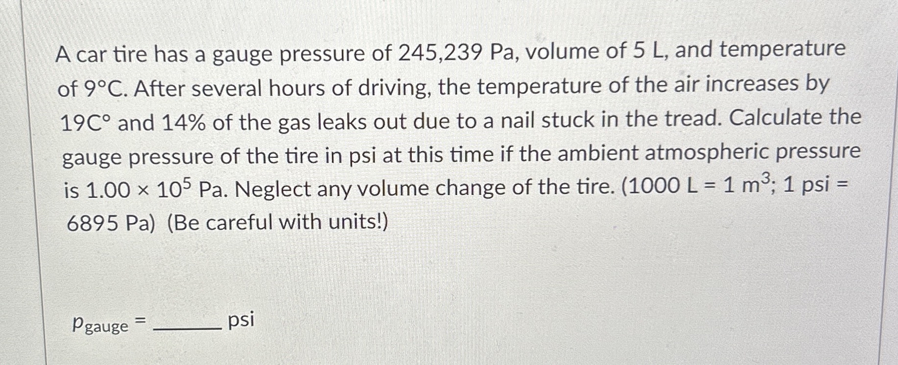 Help me solve this please.A car tire has a gauge | Chegg.com