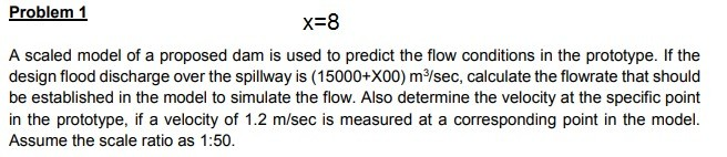 Solved Problem 1 x=8 A scaled model of a proposed dam is | Chegg.com