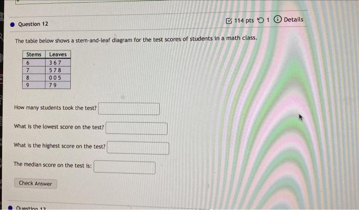 Solved 114 pts 1 Details Question 12 The table below shows a | Chegg.com