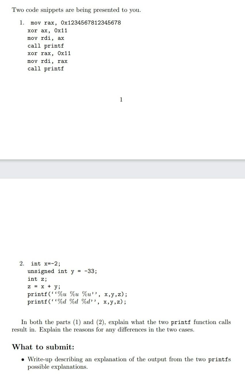 Solved Two code snippets are being presented to you. 1. mov | Chegg.com