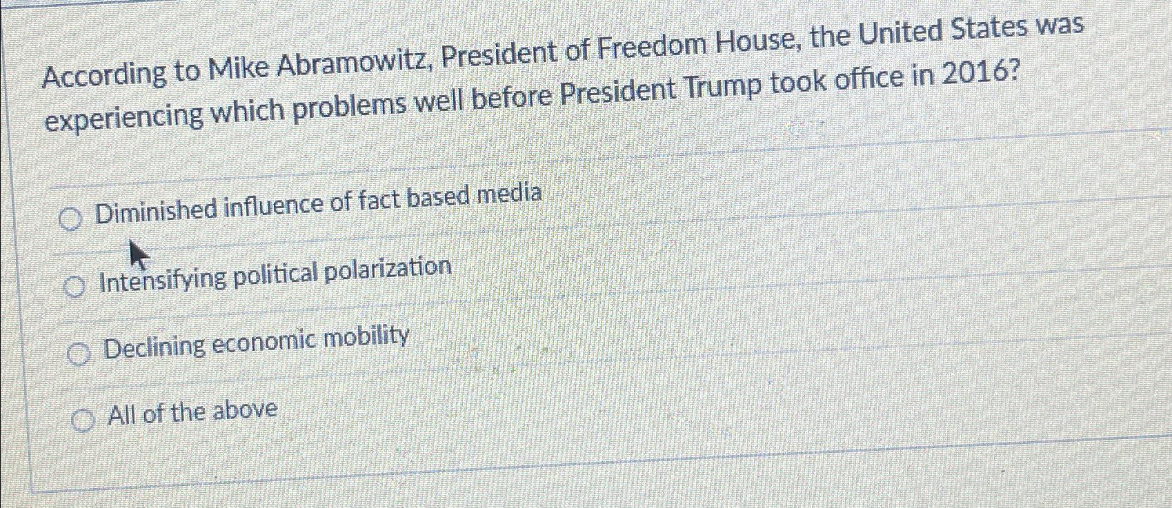 Solved According to Mike Abramowitz, President of Freedom | Chegg.com
