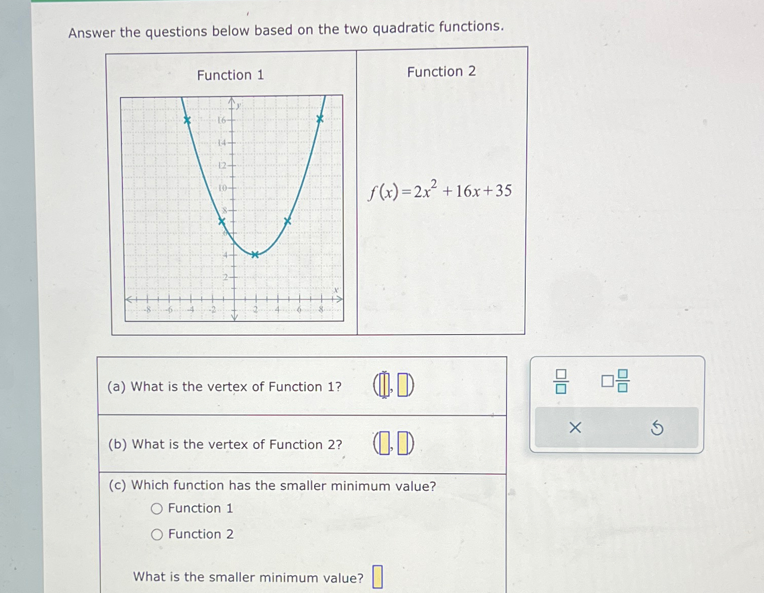 Solved Answer the questions below based on the two quadratic | Chegg.com